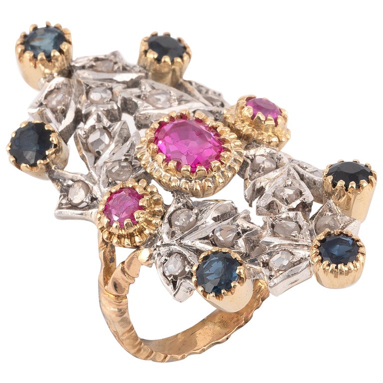 Sapphire Ruby and Diamond Ring For Sale at 1stDibs