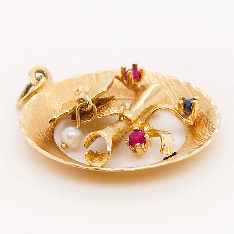 Sapphire, Ruby and Pearl Graduation Cap Large Charm or Pendant in 14 ...