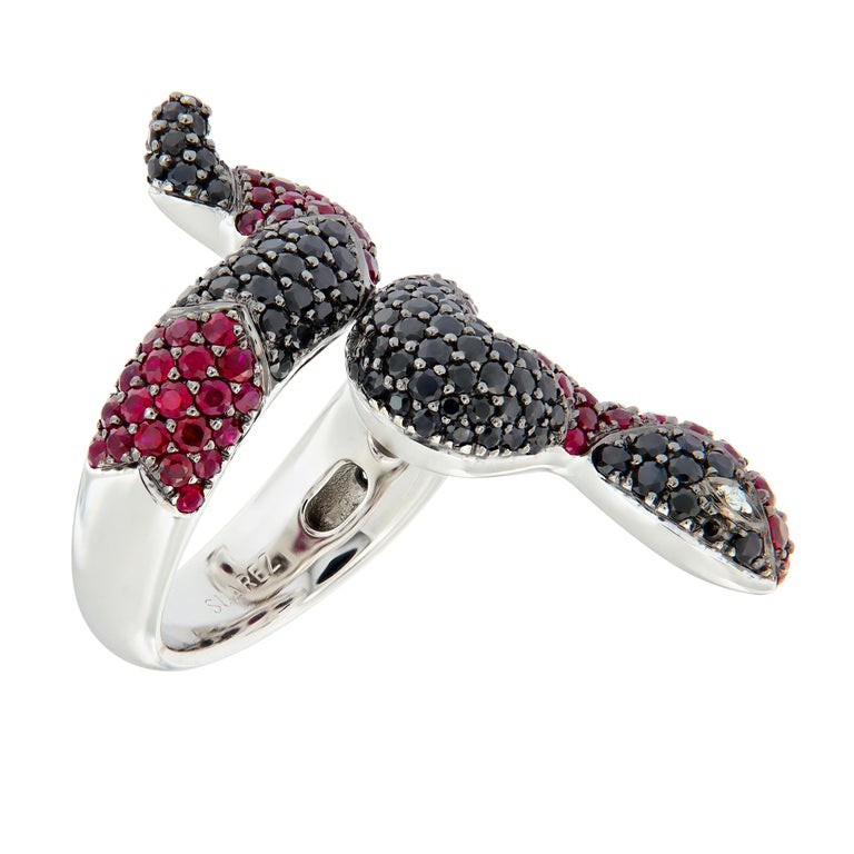 Sapphire Ruby Diamond 18 Karat Gold Snake Ring For Sale at 1stDibs