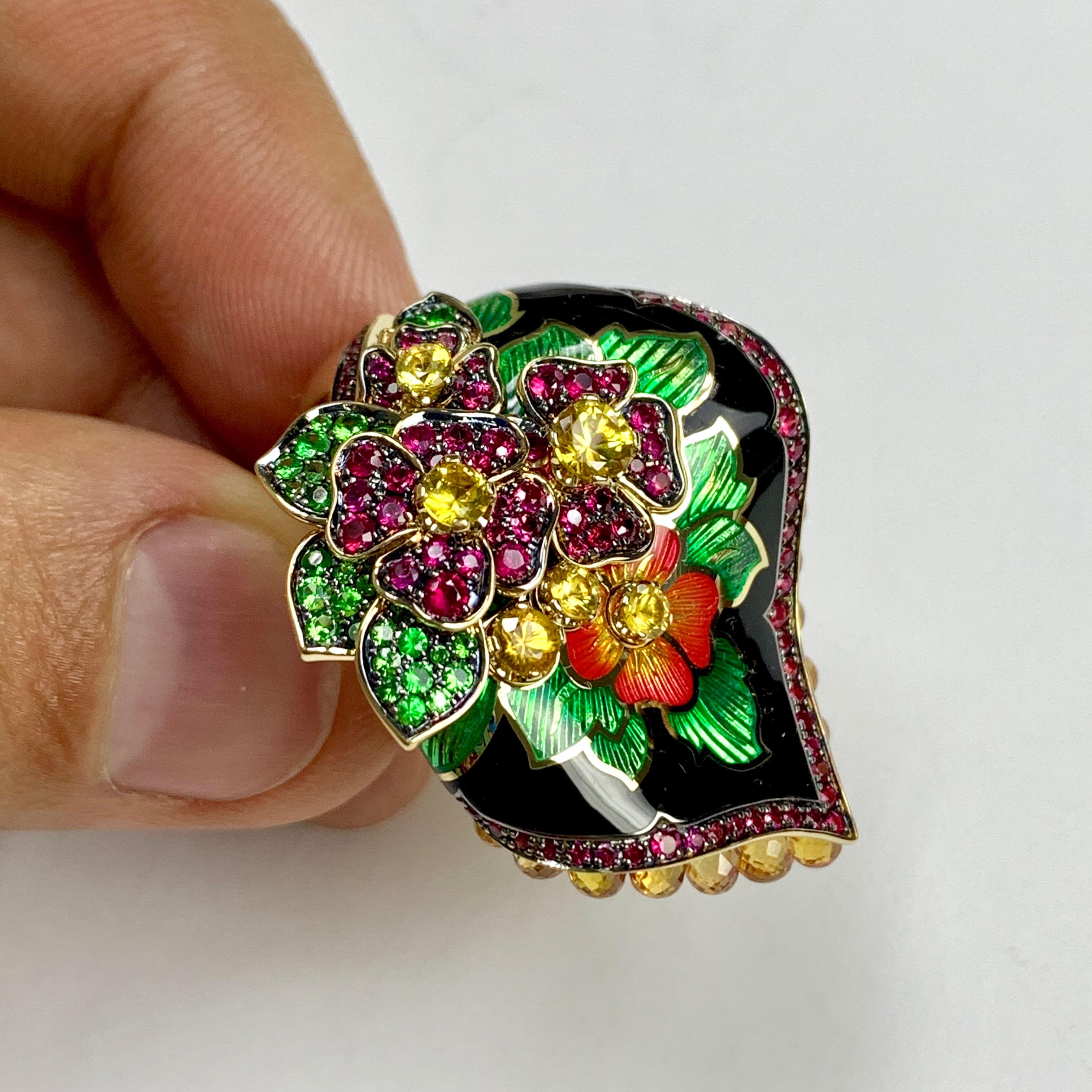 Sapphire Ruby Tsavorite Enamel A'la Russe Ring For Sale at 1stDibs ...