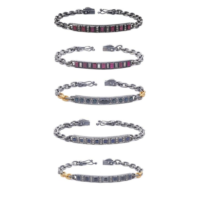 Oxidised Silver and 24k Gold Micron Plated Tag Chain Bracelet with ...