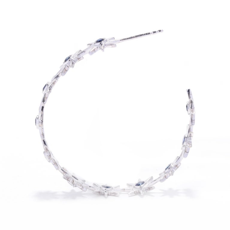 Sapphire Star Hoop Earrings, 18K White Gold, Funky Hoop For Sale at 1stDibs