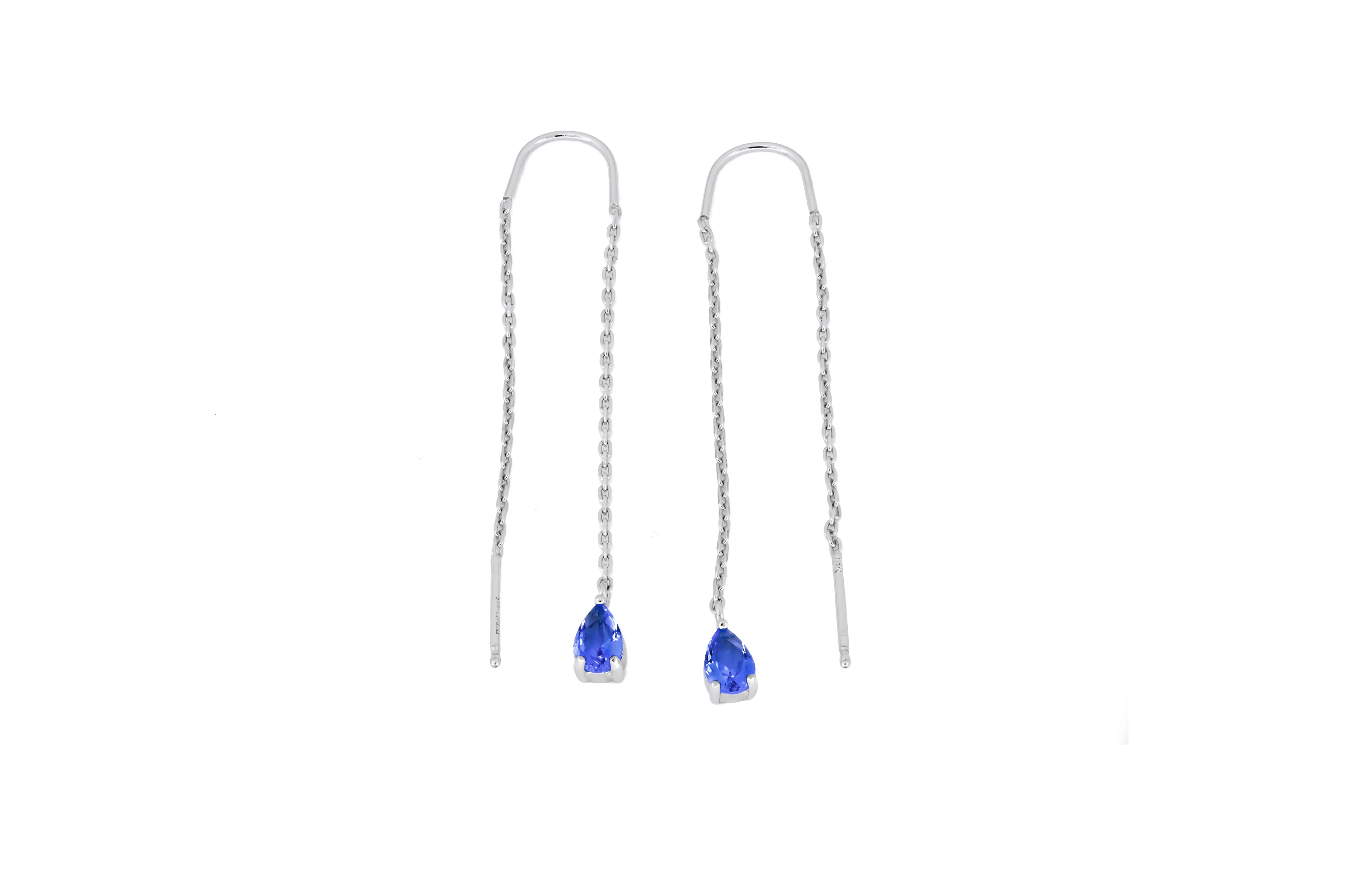 Sapphire Threader Earrings in 14k gold. For Sale at 1stDibs