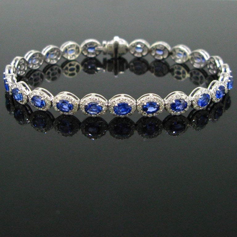 Sapphires and Diamonds Riviere Bracelet, 18kt White Gold For Sale at ...