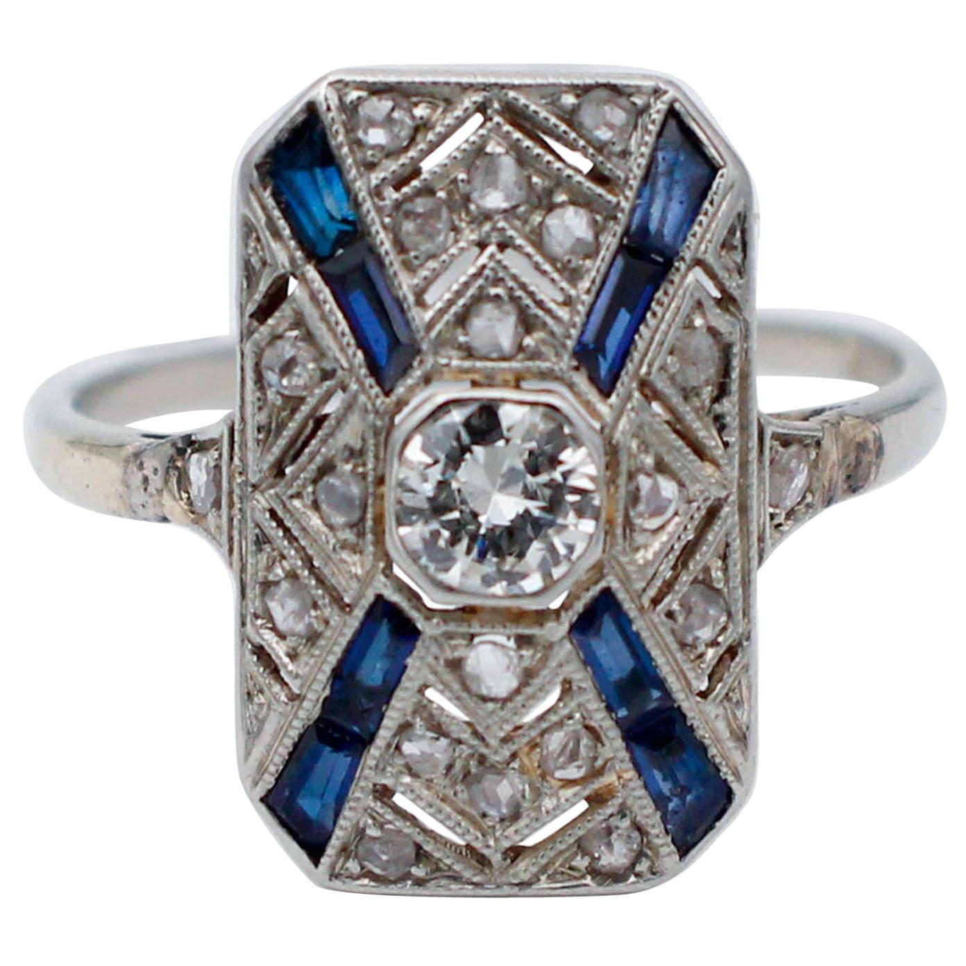 Sapphire Diamond Gold Platinum Ring at 1stDibs