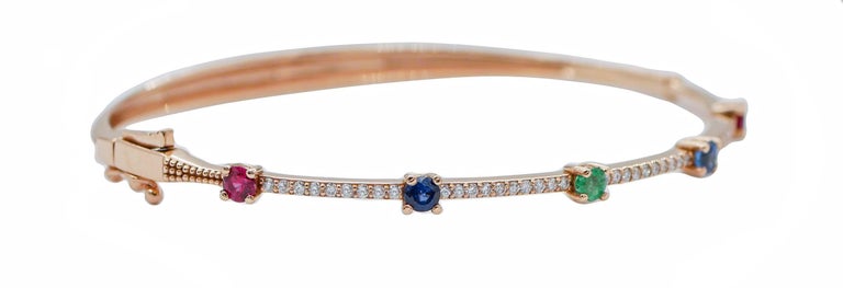 Sapphires, Emeralds, Rubies, Diamonds, 18 Karat Rose Gold Modern ...