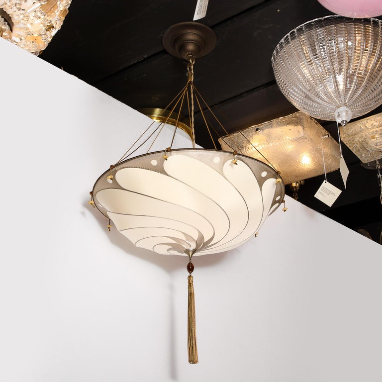 Saracen Shield Pendant Chandelier in Ivory Silk, Signed Fortuny at 1stDibs