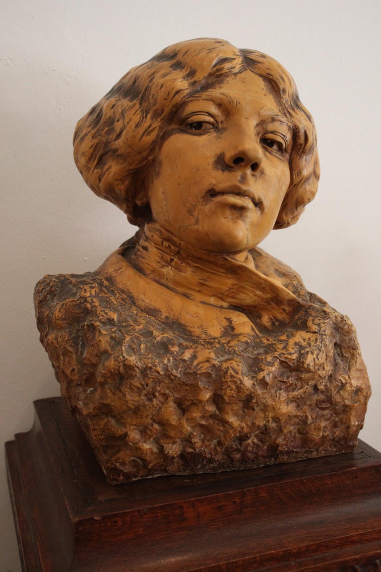 Sarah Bernhardt Siena Marble Bust by Auguste Carli For Sale at 1stDibs