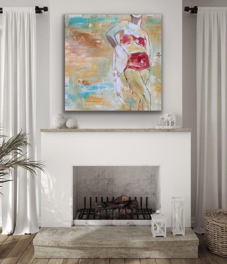 Sarah Boisvert - Retro Red Bikini, Painting, Acrylic on Canvas For Sale ...