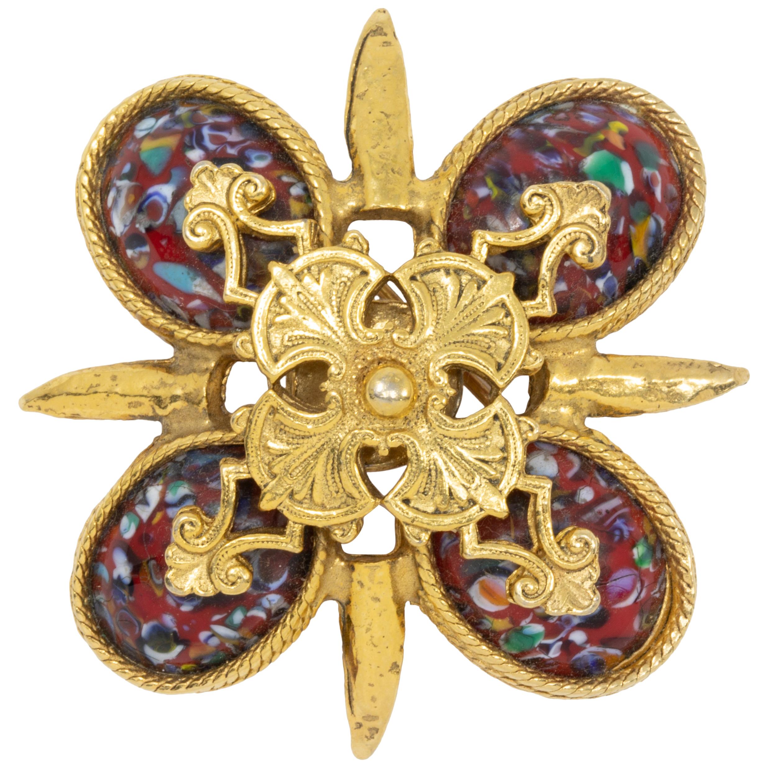 Sarah Coventry Gold Red Easter Cabochon Maltese Cross Pin Brooch, Late ...