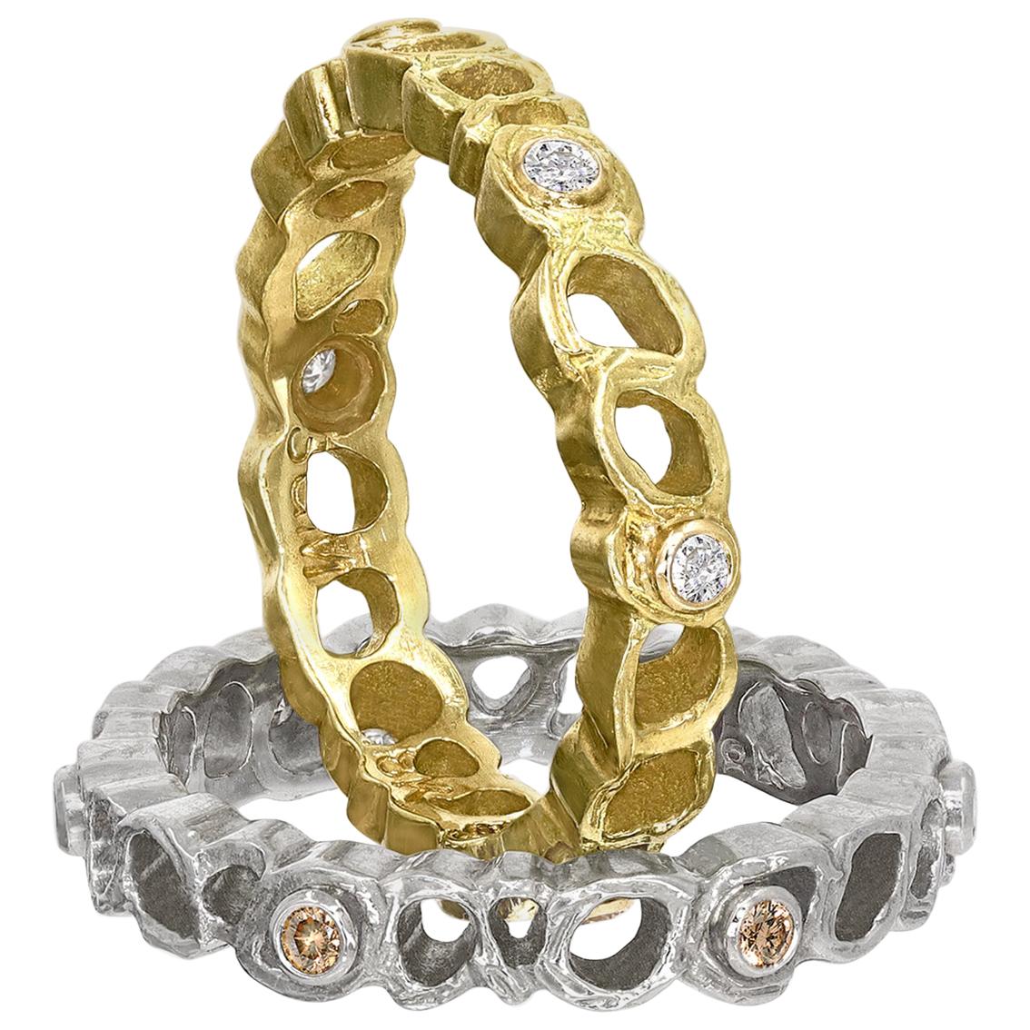 Sarah Graham Diamond Gold Black Steel Caged Oval Coral Ring For Sale at ...