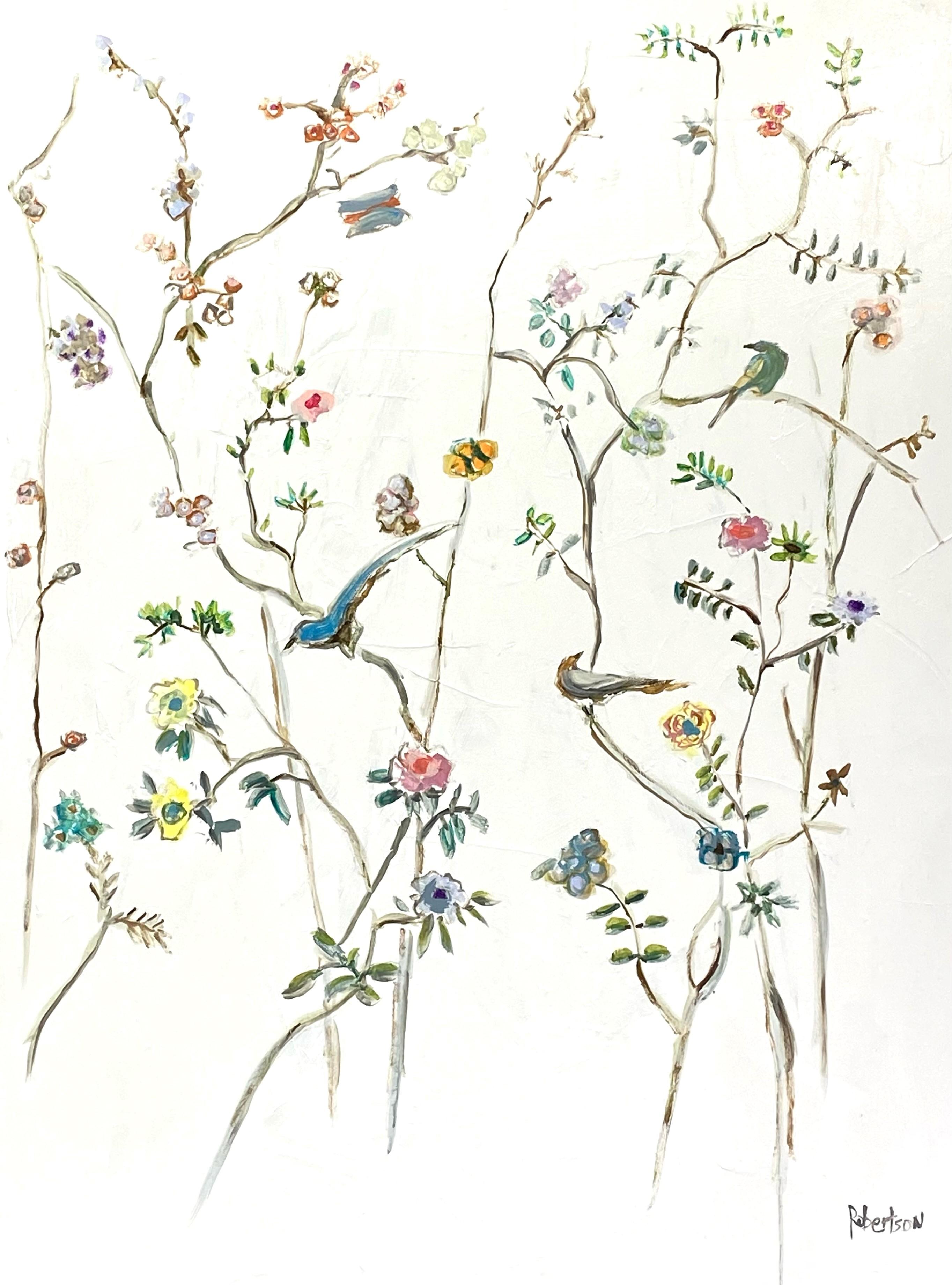 Sarah Robertson - Garden of Birds by Sarah Robertson, Vertical Mixed ...