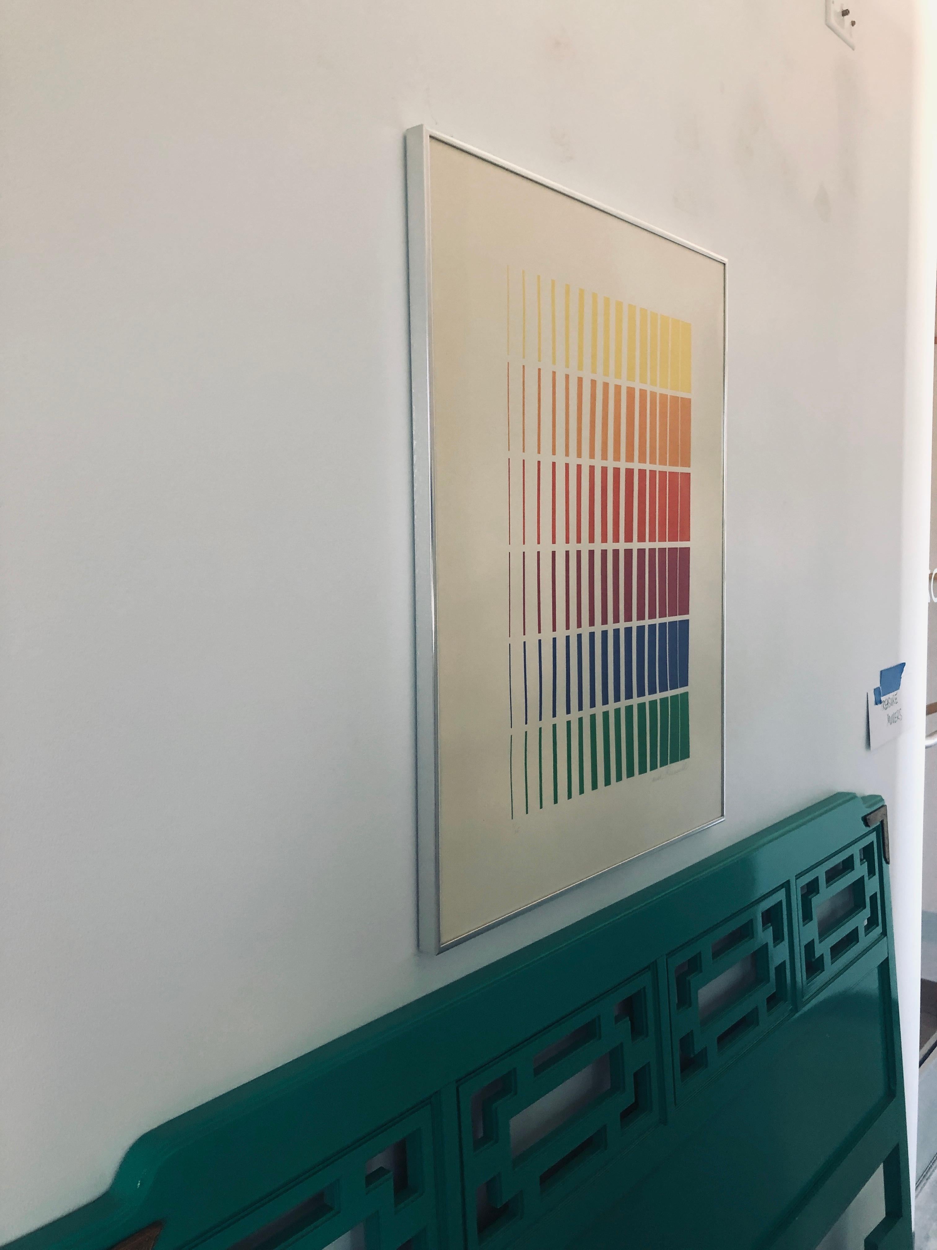 Sarah Russell Abstract Lithograph in Green, Blue, Yellow, Red, Orange ...