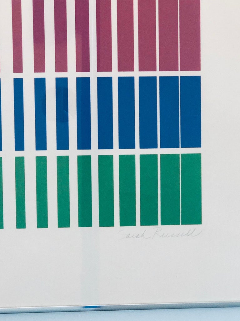 Sarah Russell Abstract Lithograph in Green, Blue, Yellow, Red, Orange ...