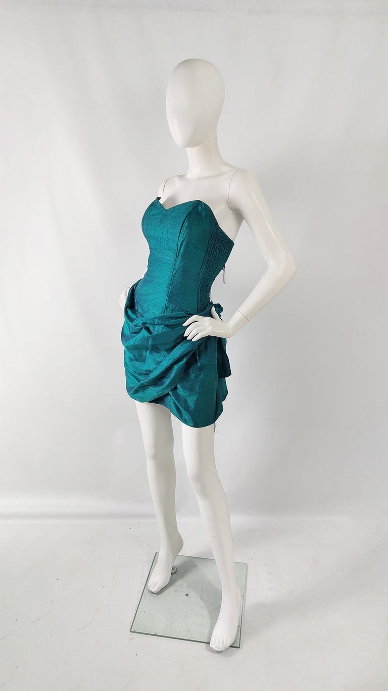 Sarah Whitworth Vintage 80s Sexy Green Silk Evening Party Corset Dress ...