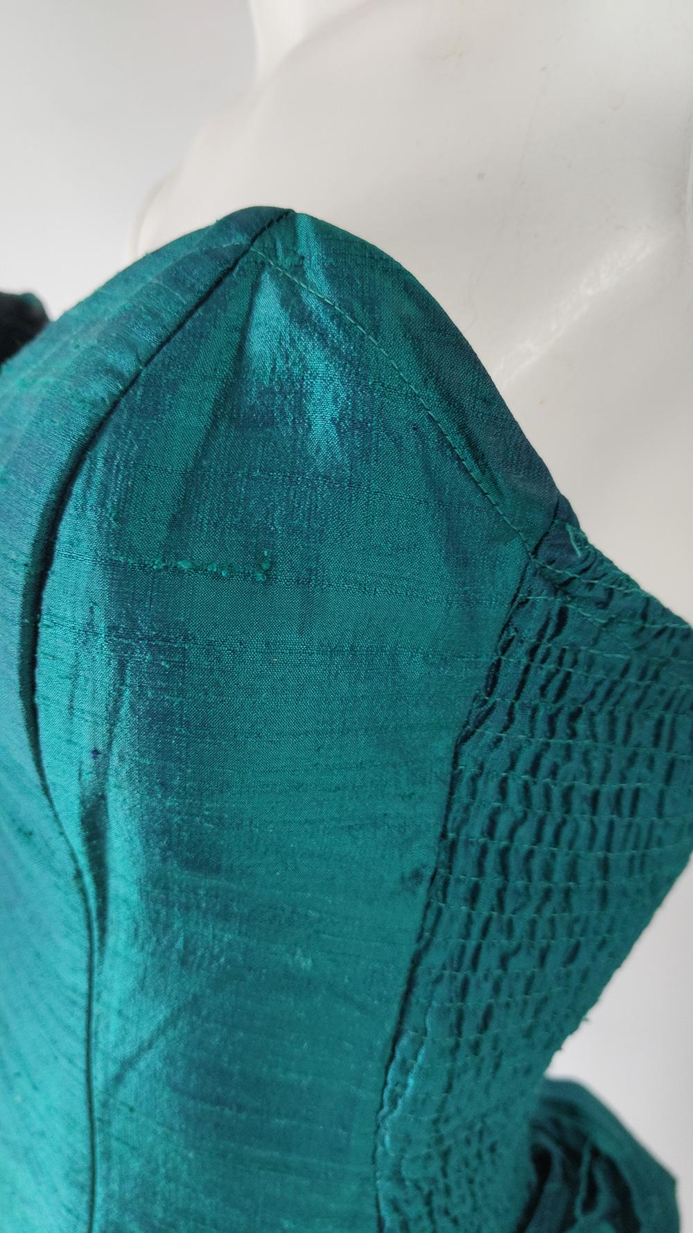 Sarah Whitworth Vintage 80s Sexy Green Silk Evening Party Corset Dress ...