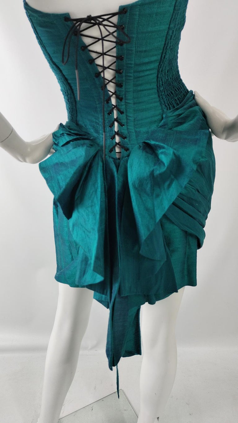 Sarah Whitworth Vintage 80s Sexy Green Silk Evening Party Corset Dress ...