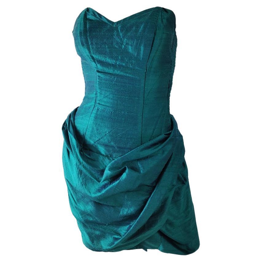 Sarah Whitworth Vintage 80s Sexy Green Silk Evening Party Corset Dress ...