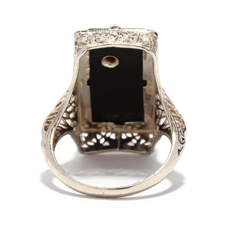 Sardonyx Diamond Cameo Filigree Ring, 14K White Gold, Statement For ...