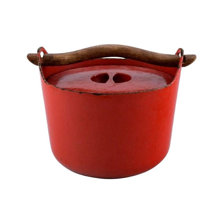 Sarpaneva for Rosenlew, Finland, Cast Iron Casserole in Red Enamel ...