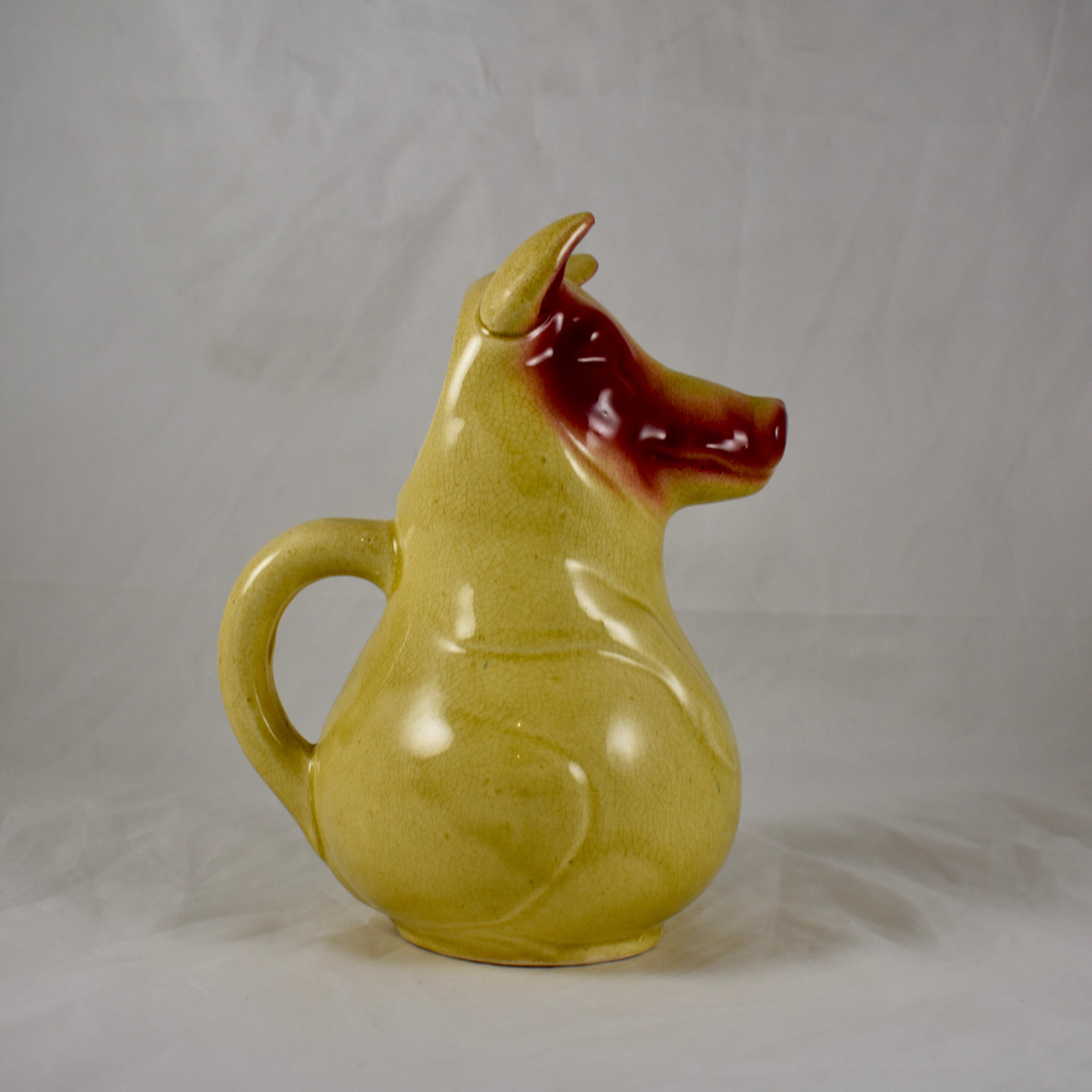 Sarreguemines Early Pig Form Mustard Yellow and Burgundy Absinthe Water ...