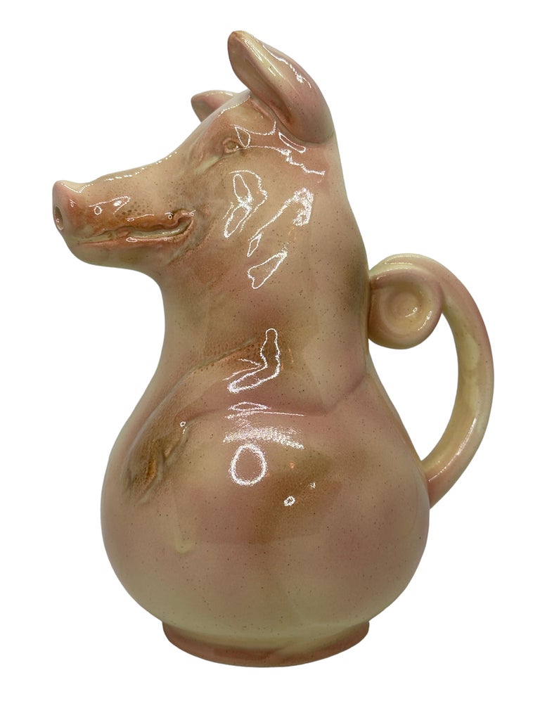 Sarreguemines French Majolica Pink Pig Pitcher, Vintage France For Sale ...