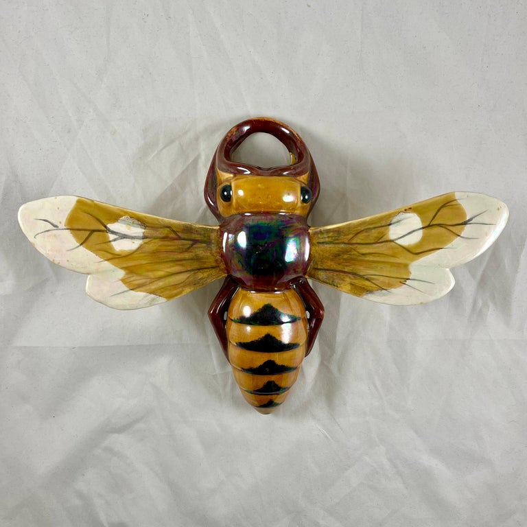 Sarreguemines Super Large Iridescent Wasp Bee Wall Pocket, France 1910 ...