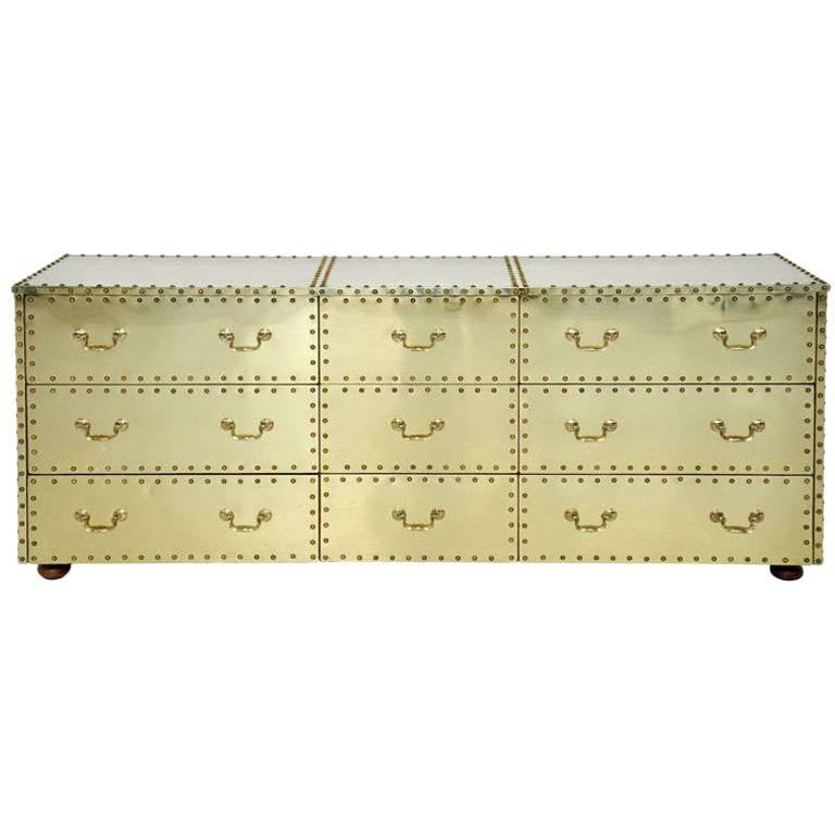 Sarreid Brass-Clad Night Stand Chests at 1stDibs