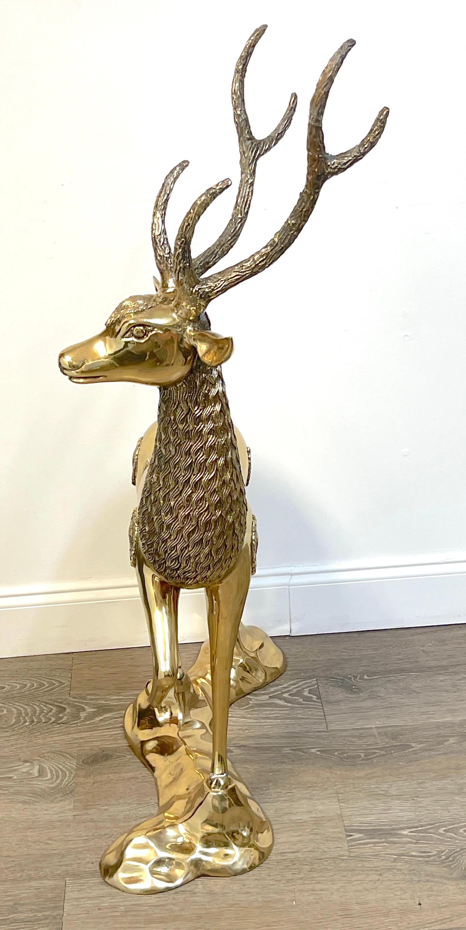 Sarreid Six Point Polished Brass Figure of a Buck, Near Life Size For ...