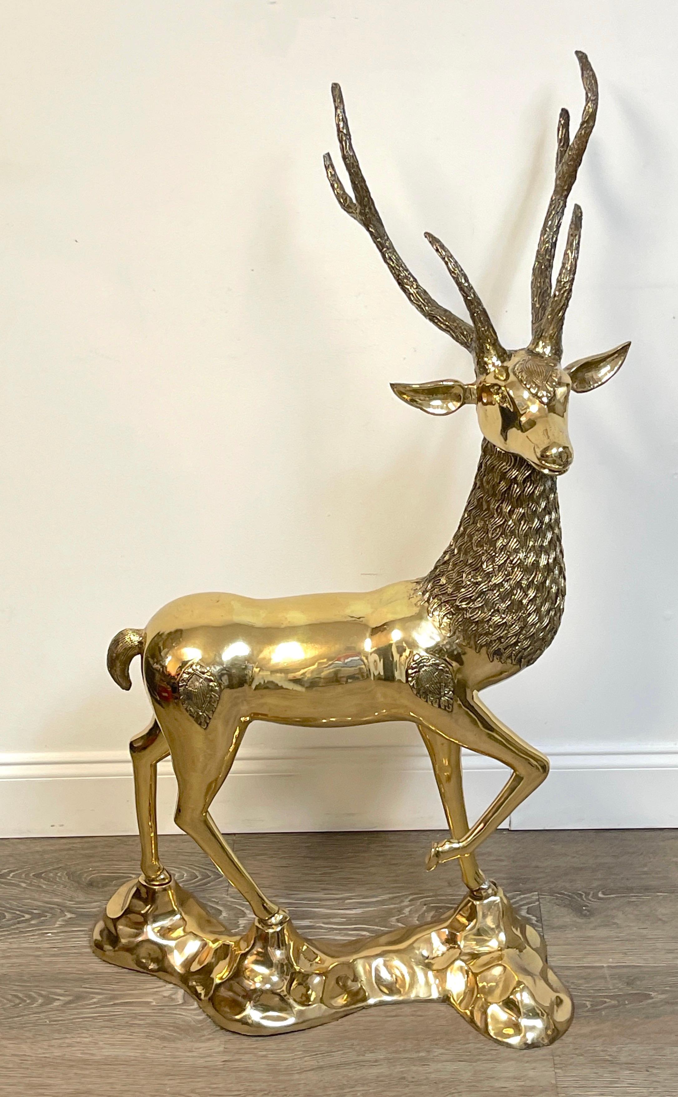 Sarreid Six Point Polished Brass Figure of a Buck, Near Life Size For ...