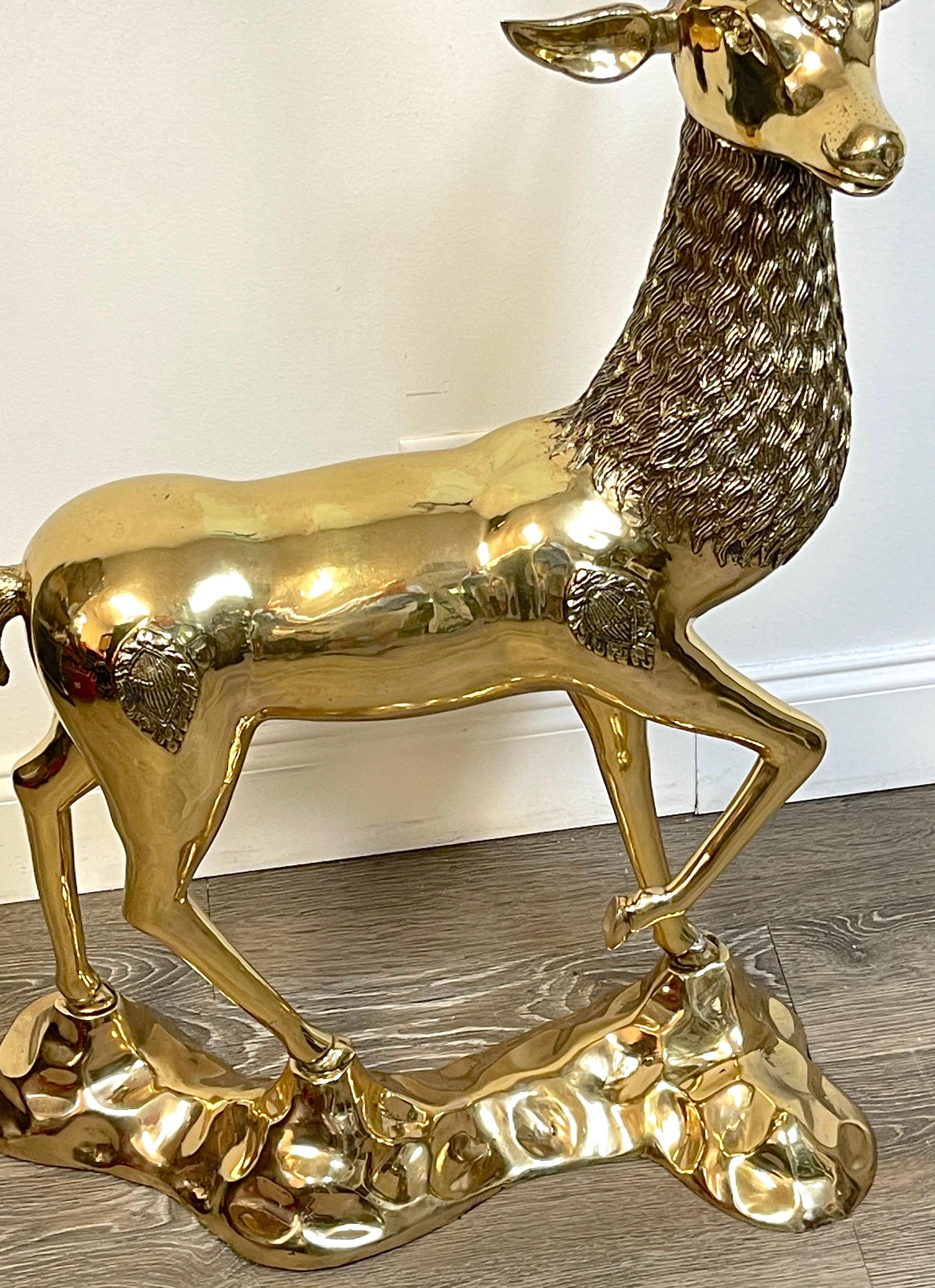 Sarreid Six Point Polished Brass Figure of a Buck, Near Life Size For ...