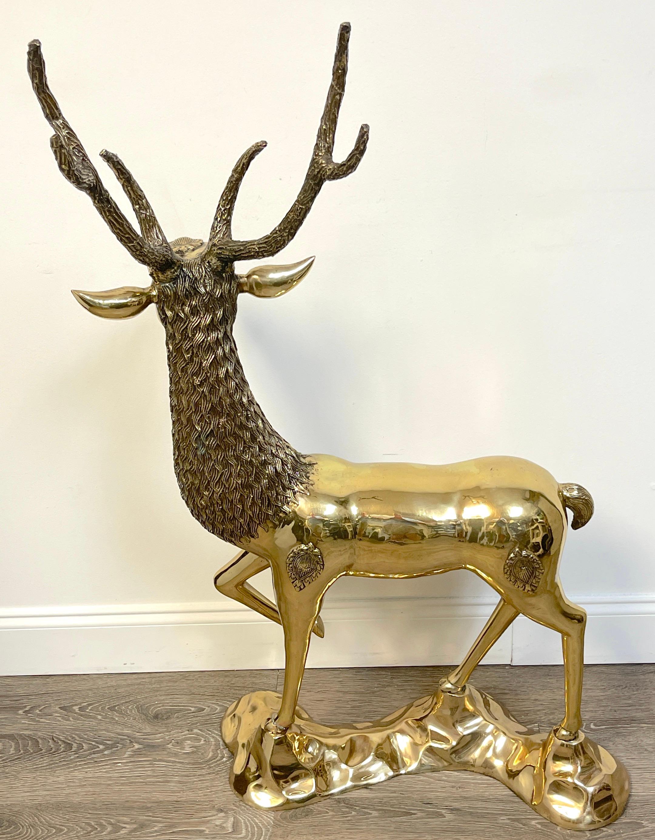 Sarreid Six Point Polished Brass Figure of a Buck, Near Life Size For ...