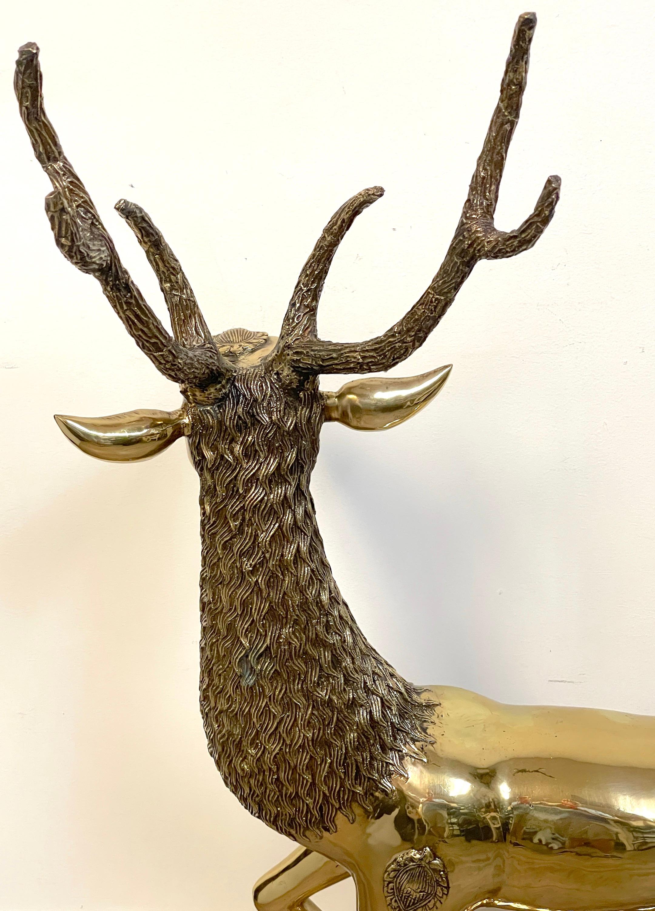 Sarreid Six Point Polished Brass Figure of a Buck, Near Life Size For ...