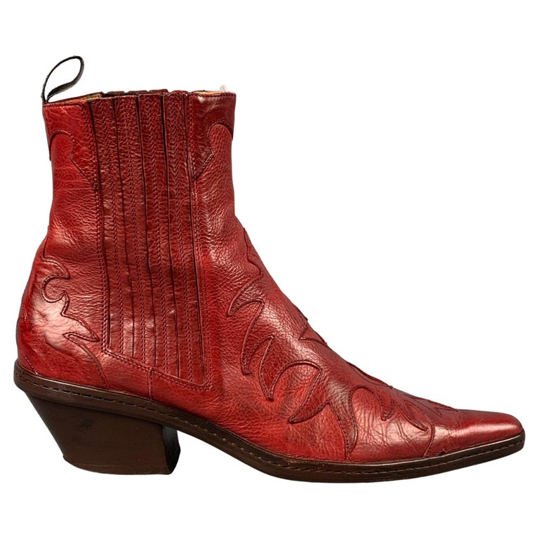 SARTORE Size 6 Red Leather Pointed Toe Cowboy Boots For Sale at 1stDibs