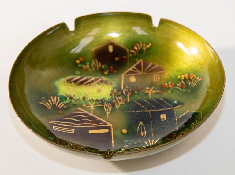 Sascha Brastoff Midcentury Signed Green Enamel Ashtray, Candy Dish ...