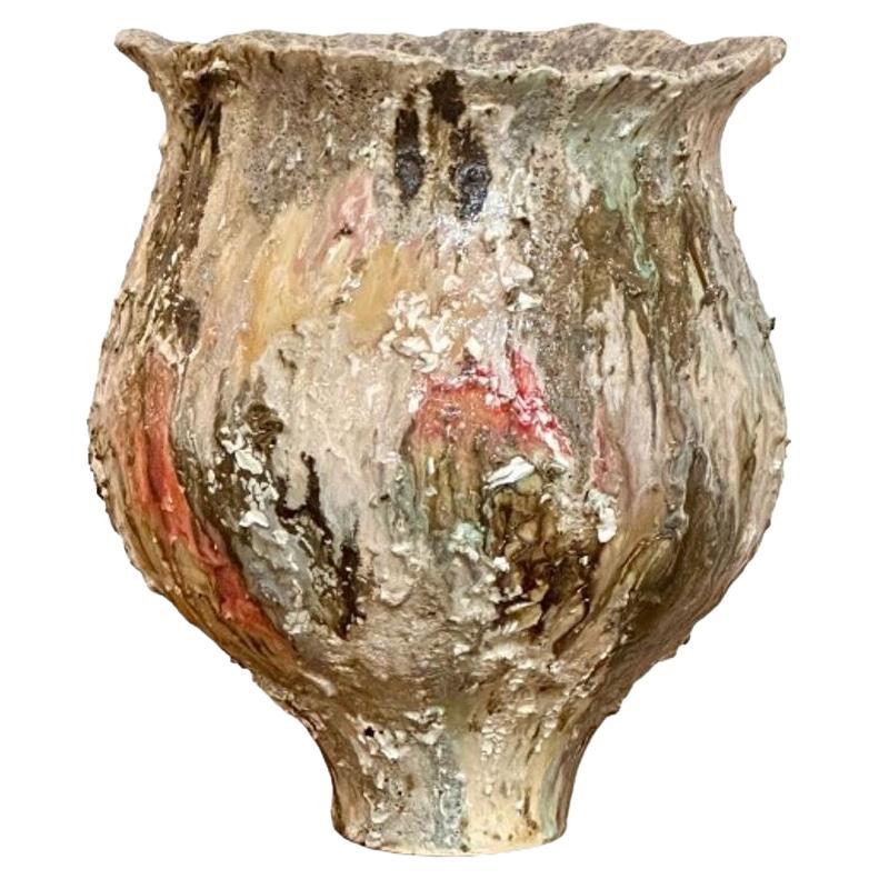 Chris Staley, Large Jar with Textured Surface in Mottled Green, Signed ...