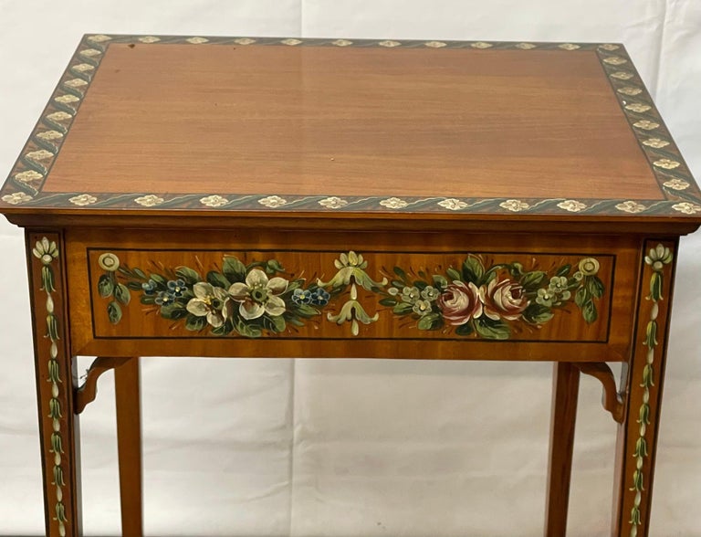 Satinwood Adams Style Inlaid End / Side / Bedside Table, Maitland Smith ...