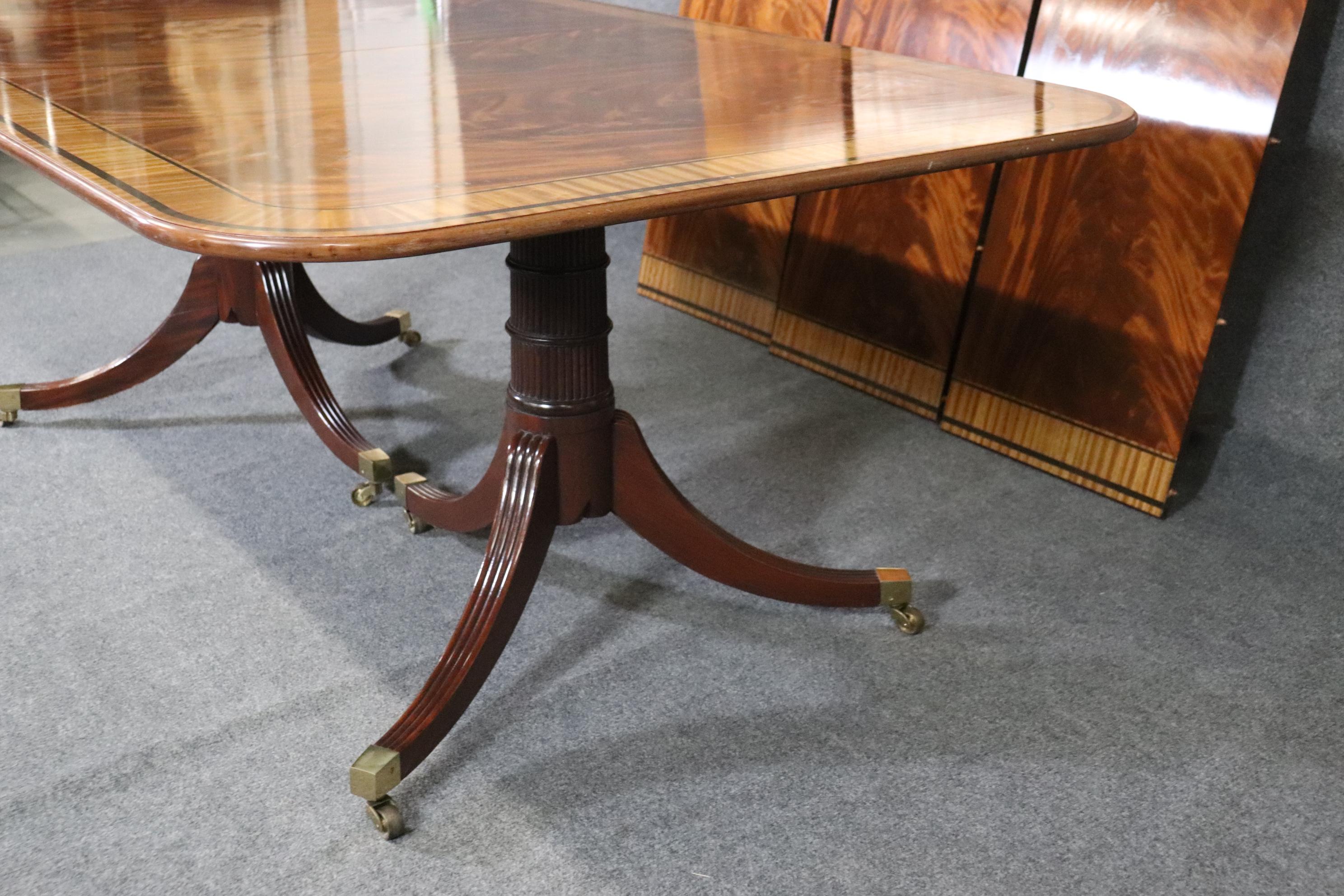 Satinwood Banded Flame Mahogany Sheraton Style Dining Table with 3 ...