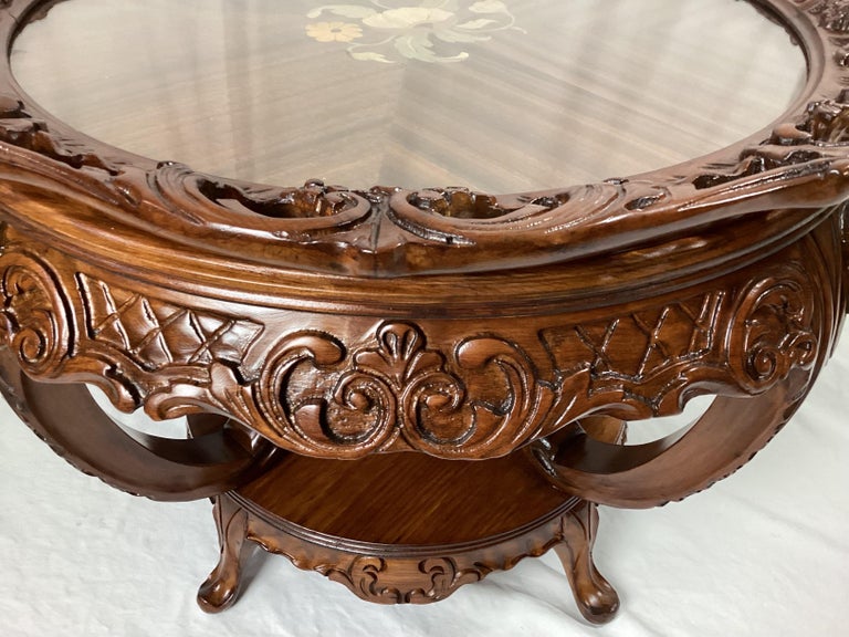 Satinwood Inlaid Coffee Table with Lazy Susan Tray Table For Sale at ...