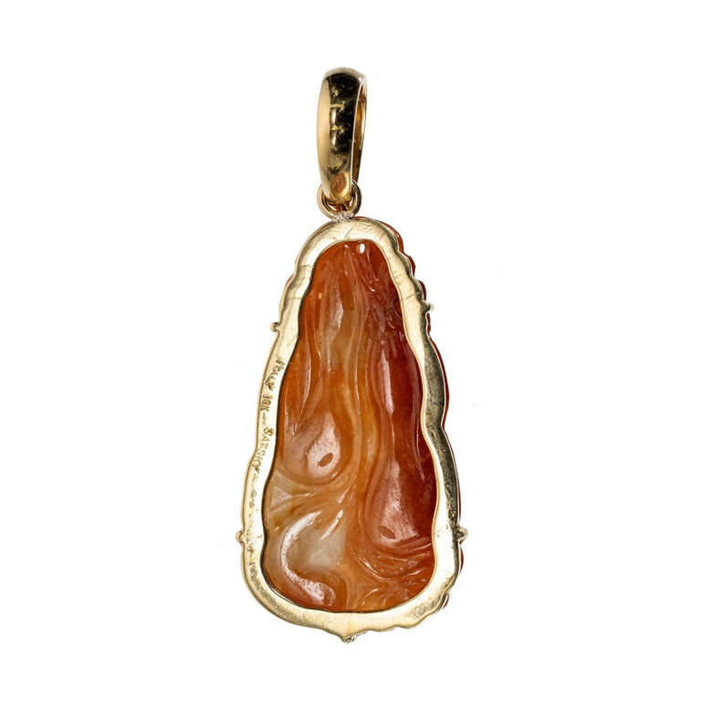 Satsky Natural Red Orange Jadeite Jade Carved Yellow Gold Pendant For ...