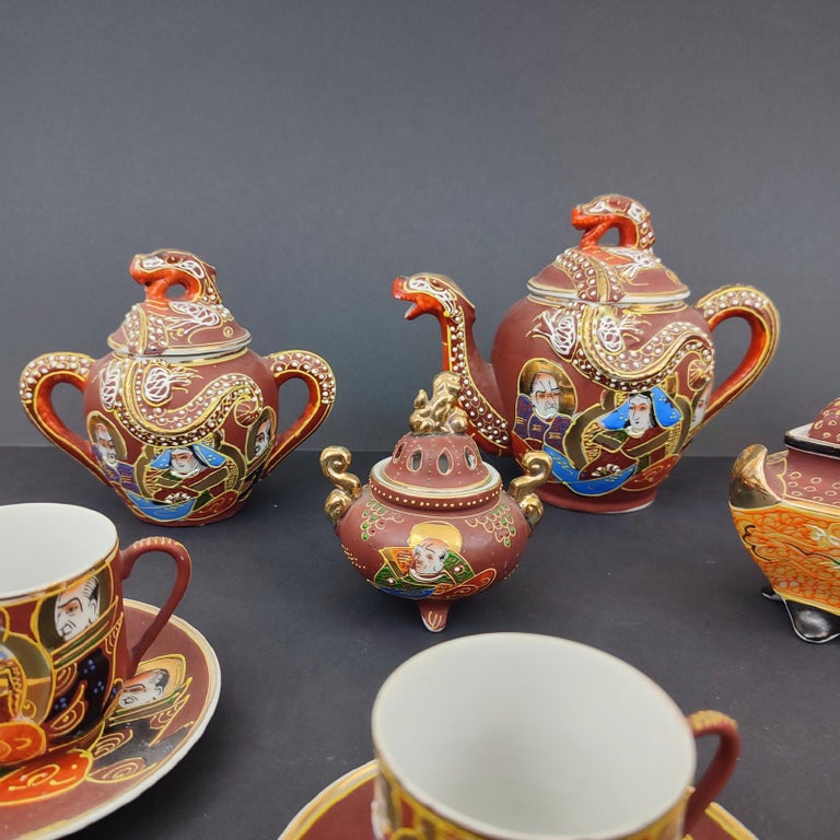 Satsuma Porcelain Tea Set, Geisha Lithophane, Mid-Century, Japan, Free ...