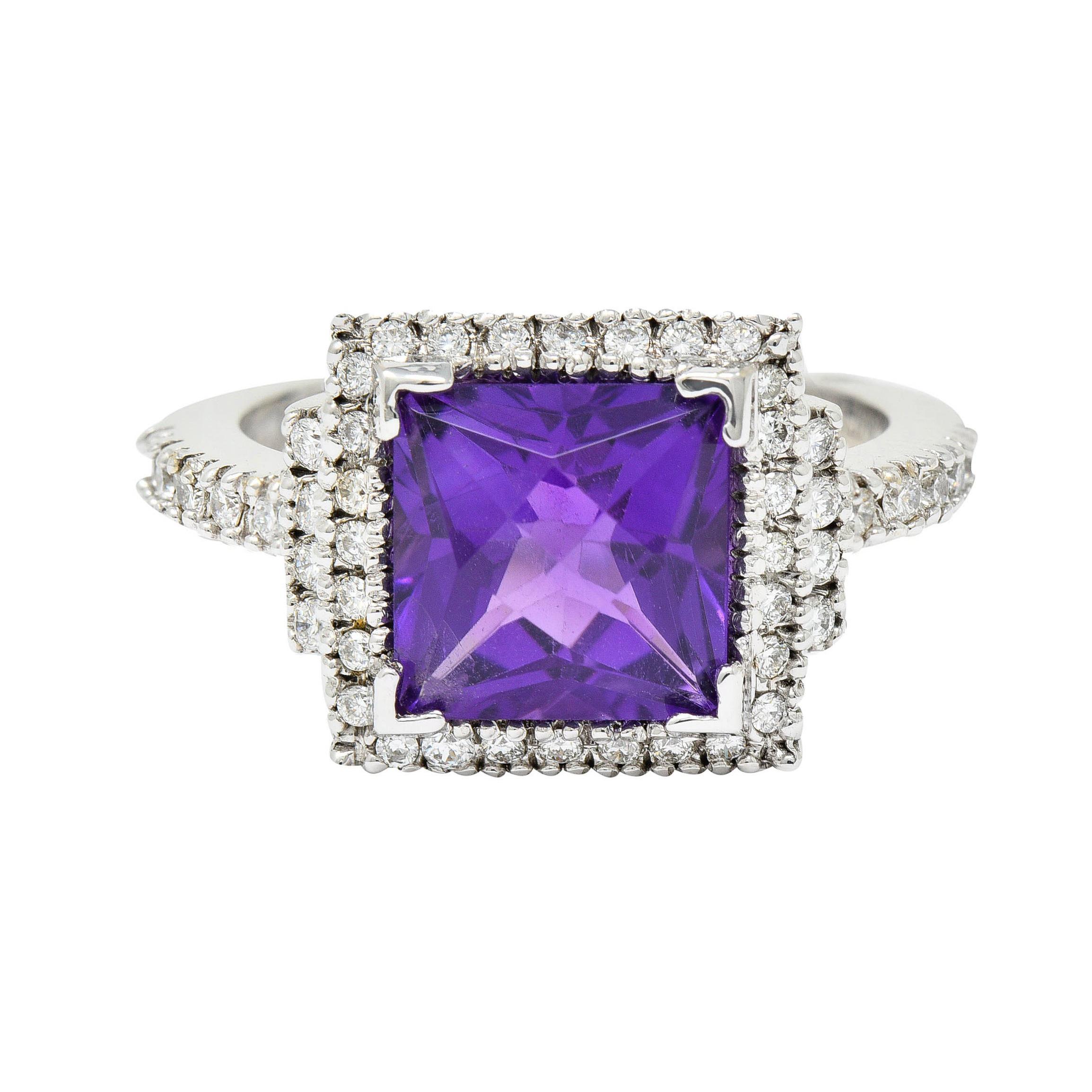 Versace 1990s Amethyst Diamond White Gold Square Ring at 1stDibs