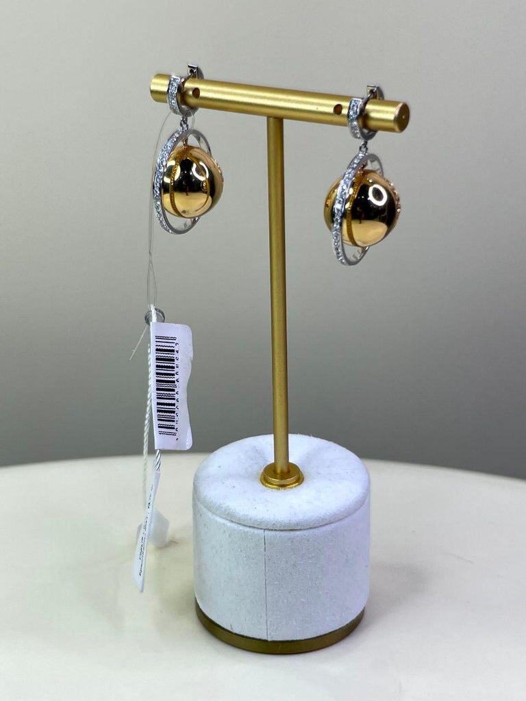 Saturn Golden Globe Circle Sphere Diamond Channel 18k Gold Huggie Drop Earrings For Sale at 1stDibs