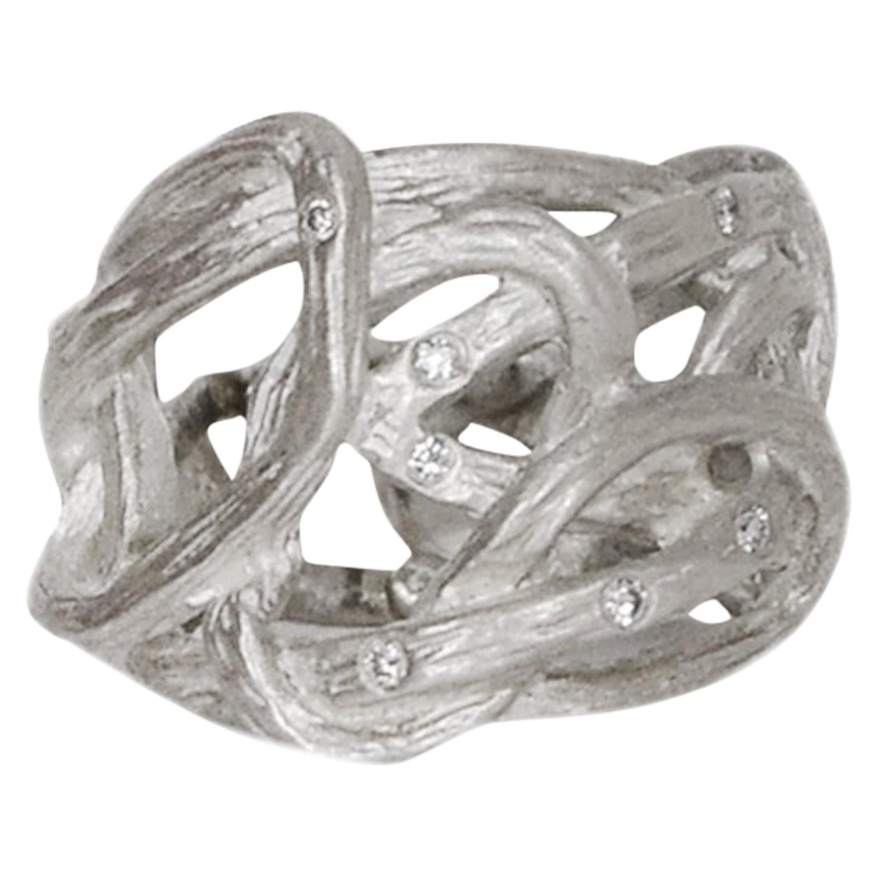 Saundra Messinger Sterling Silver Tangled Ring w/ Diamond sz 6.5 at 1stDibs