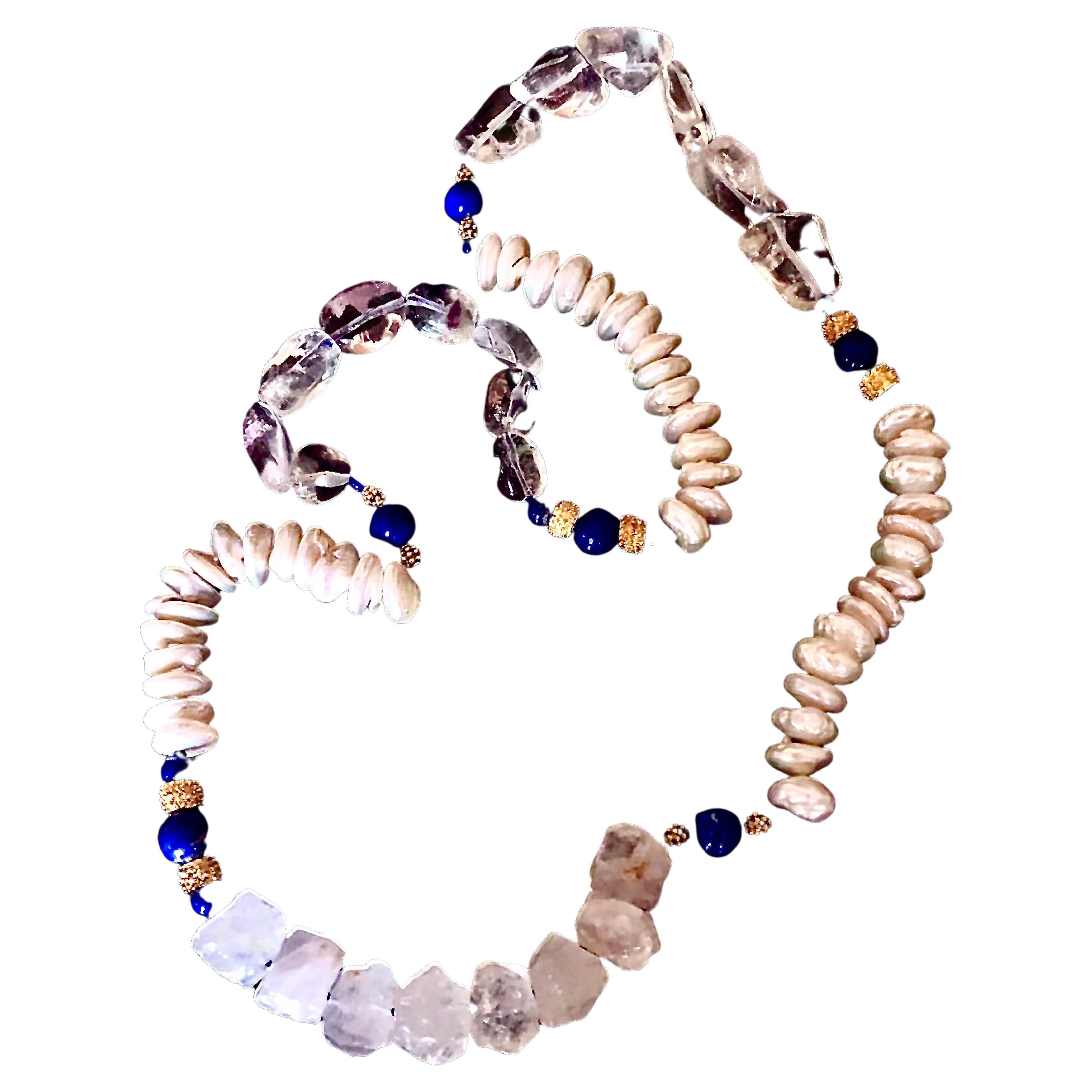 Rock crystal druzy necklace w/ rock crystal rondelles and cultured ...