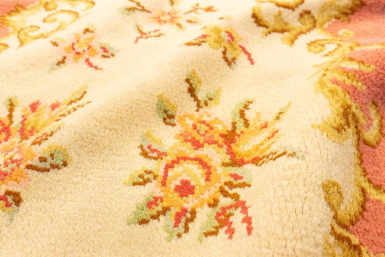 Savonnerie Rug Vintage Mid-Century Light Salmon Color For Sale at 1stDibs