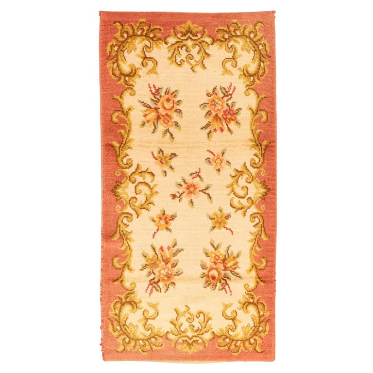 Savonnerie Rug Vintage Mid-Century Light Salmon Color For Sale at 1stDibs