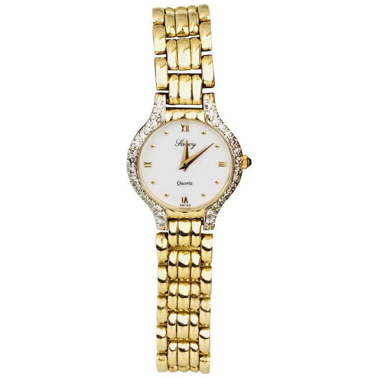 Savoy Ladies Watch Diamond Pave, Mesh Yellow Gold, Quartz Swiss ...