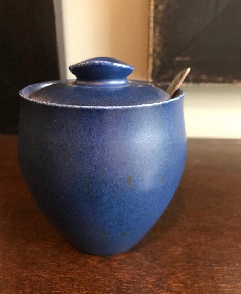 Saxbo Glazed Jar with Lid and Plated Spoon by Danish Designer Eva Stæhr ...