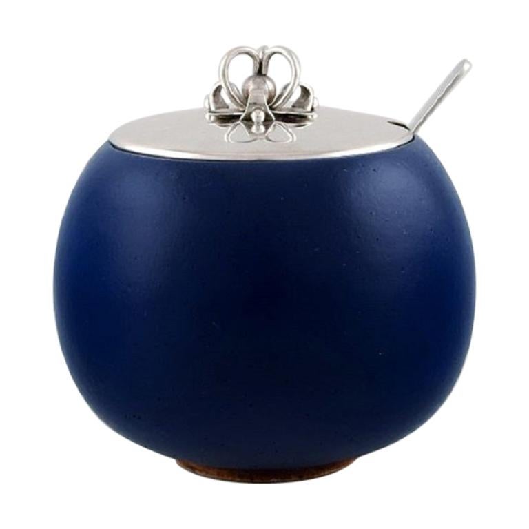 Saxbo / Hans Hansen, Jam Jar in Glazed Ceramics with Lid and Spoon in ...